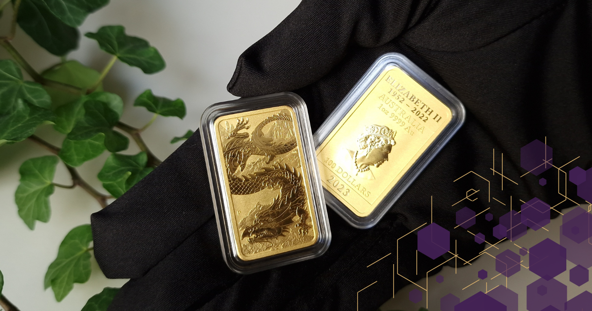 1 oz Australian Dragon Rectangular Gold Coin - Zelta monētas un stieņi